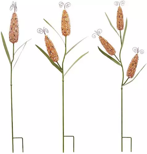DLACZEGO Zestaw dekoracyjny 3 metalowych kołków ogrodowych z łodygi kukurydzy