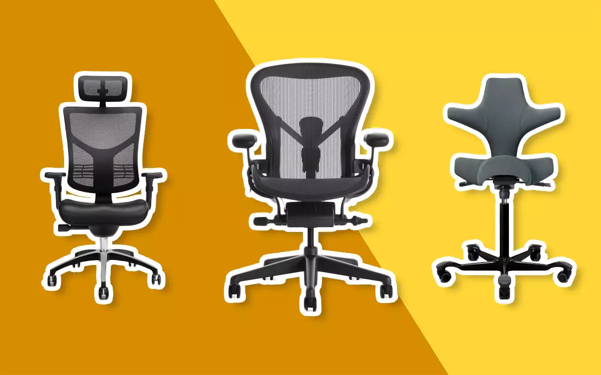 melhores cadeiras de escritório ergonômicas em fundo colorido