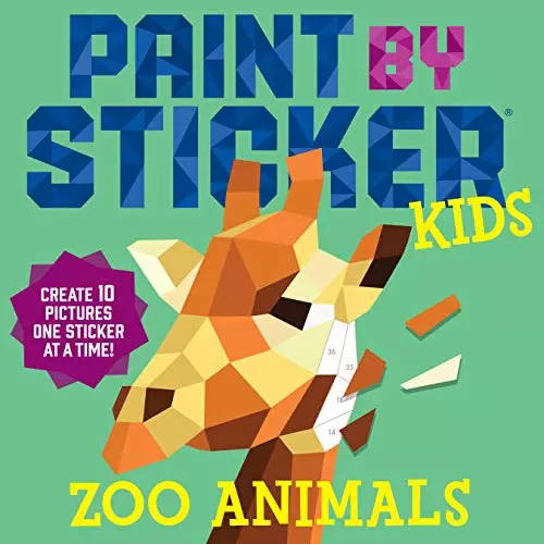 Workman Publishing Paint pinaagi sa Sticker Kids: Zoo Animals, labing maayo nga mga dula sa pagbiyahe alang sa mga bata