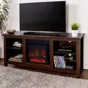 Walker Edison Traditional Rustic Farmhouse Electric Fireplace TV Stand