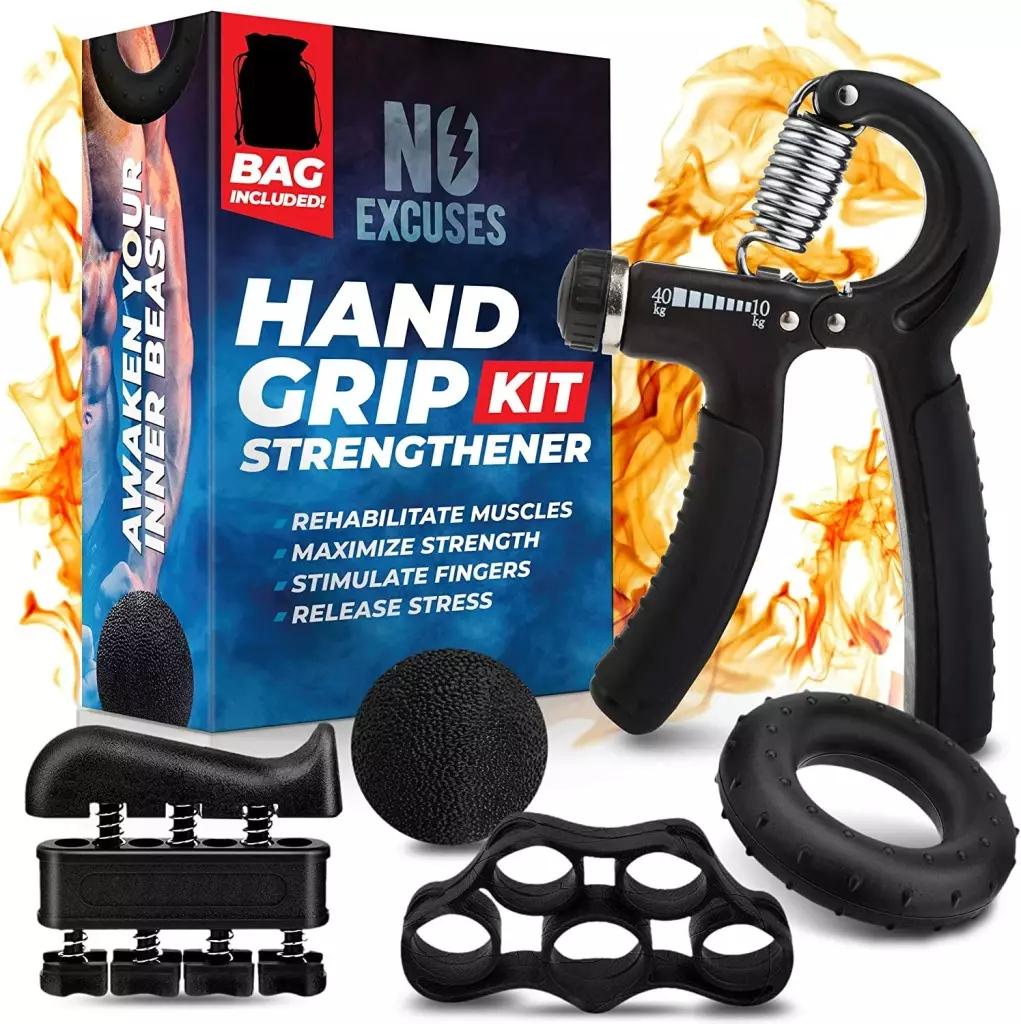 No Excuses Grip Strength Trainer Kit, ejercitador de manos / fortalecedor de agarre