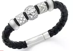 Macy's Bead and Braided Black Leather Bracelet