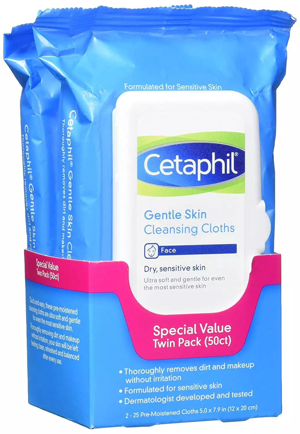 Cetaphil švelnios veido valymo šluostės, skirtos sausai, jautriai odai; geriausios veido servetėlės