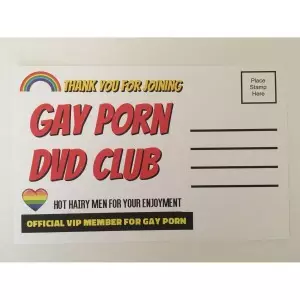 zoo tshaj plaws gag khoom plig, Gay Porn DVD Club Gag Postcard