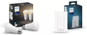 Philips Hue स्मार्ट बंडल: 2-पॅक व्हाइट A19 ब्लूटूथ + V2 डिमर स्विच