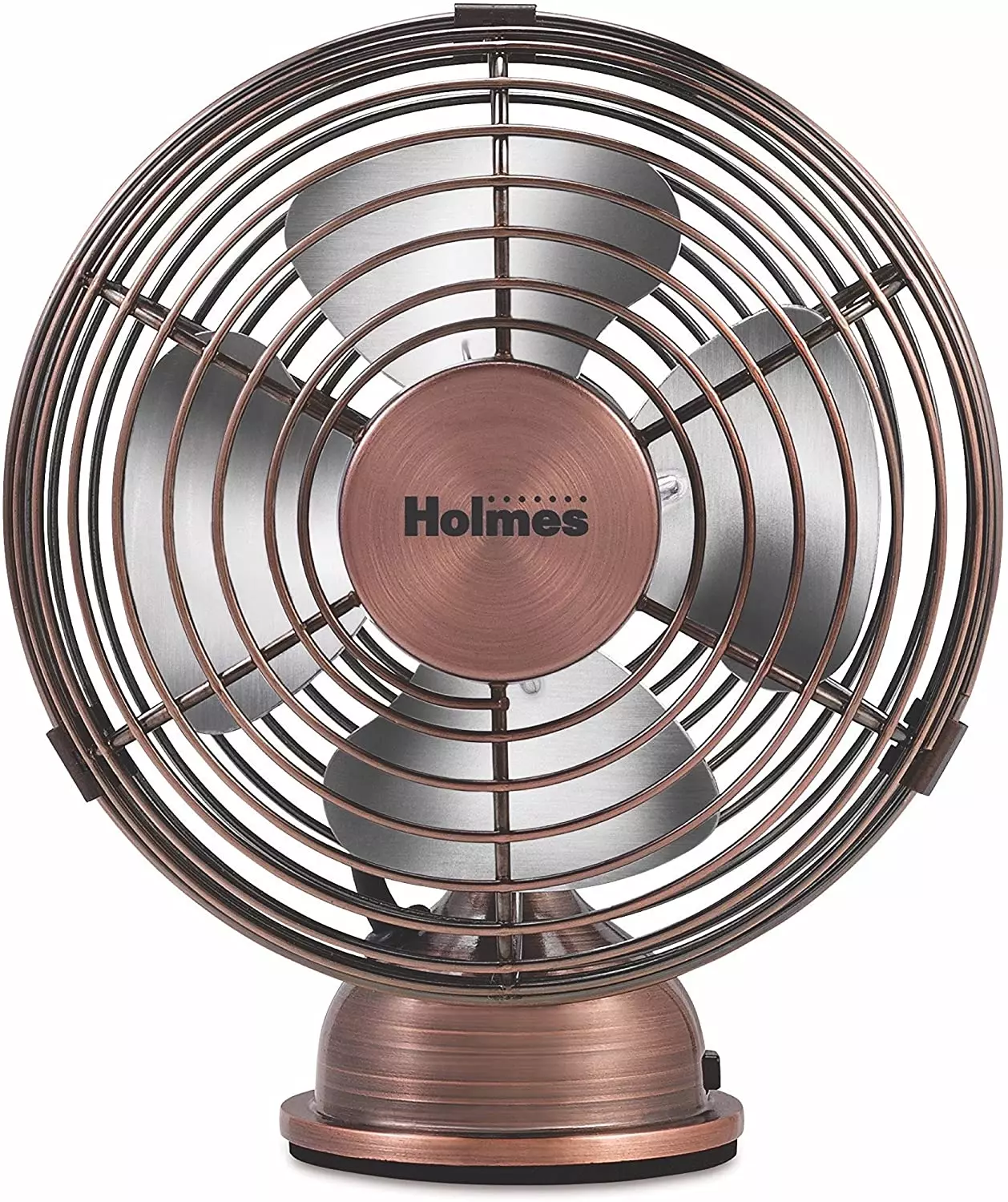 Ventilatore da scrivania mini USB Holmes Heritage da 4 pollici in rame spazzolato, fantastiche forniture per ufficio