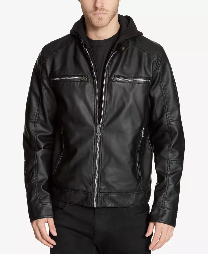 Guess-Chaqueta-de-cuero-de-motociclista-con-capucha-desmontable