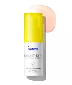 Şûşeya zer û spî ya Supergoop! Bright-Eyed 100% Mineral Eye Cream