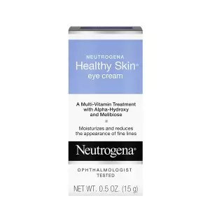 نیوٹروجینا صحت مند جلد کی اینٹی رنکل آئی کریم کا جامنی، سفید اور سیاہ باکس