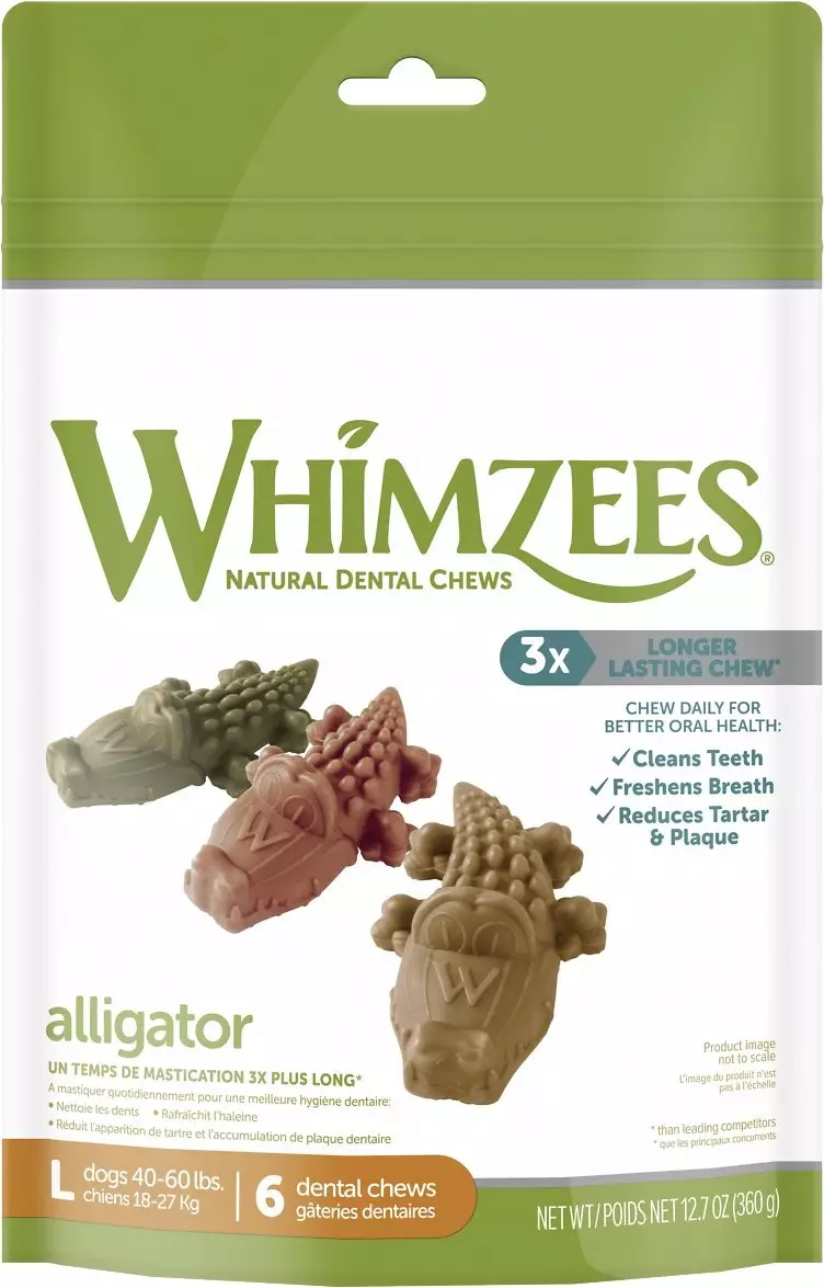 WHIMZEES Alligator-ka Daawaynta Eeyaha-Ilkaha Ka Xorta Ah