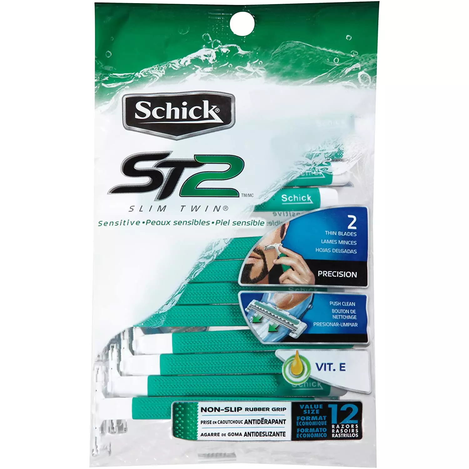 Schick Slim Twin St 2 rasoirs jetables pour peaux sensibles, pack de 12
