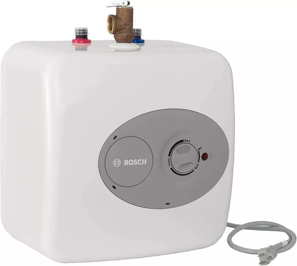 Bosch Electric Mini-Tank Water Heater Tronic 3000 T 4-Gallon (ES4) - გამორიცხეთ დრო ცხელი წყლისთვის - თაროზე, კედელზე ან იატაკზე დამაგრებული