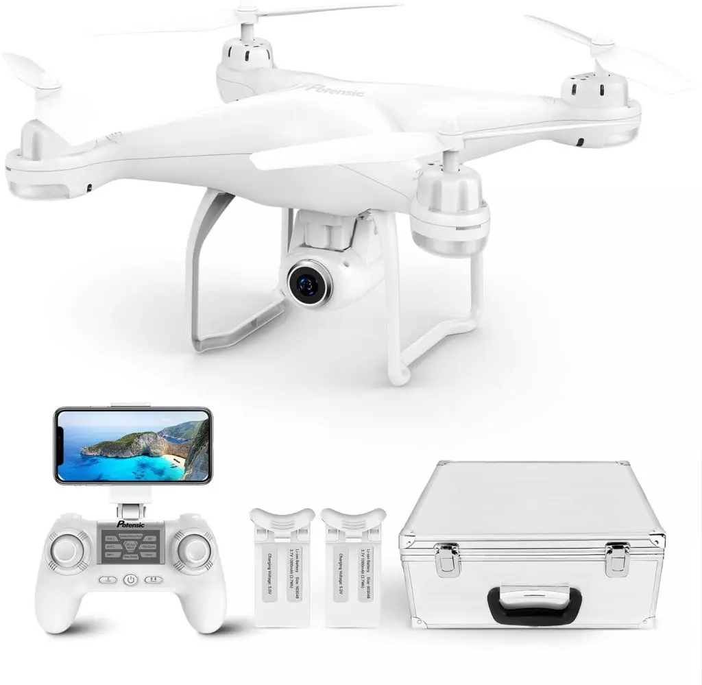 Drone Potensic T25 con fotocamera 2K per adulti, drone GPS RC FPV con video live Wi-Fi, ritorno automatico a casa, mantenimento dell'altitudine, seguimi, percorso di volo personalizzato, 2 batterie per droni e custodia per il trasporto