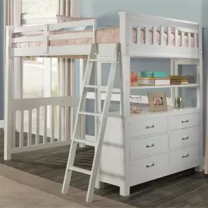 IFanitshala yaseHillsdale iFull Highlands Loft Bed White, iibhedi ezikumgangatho ophezulu