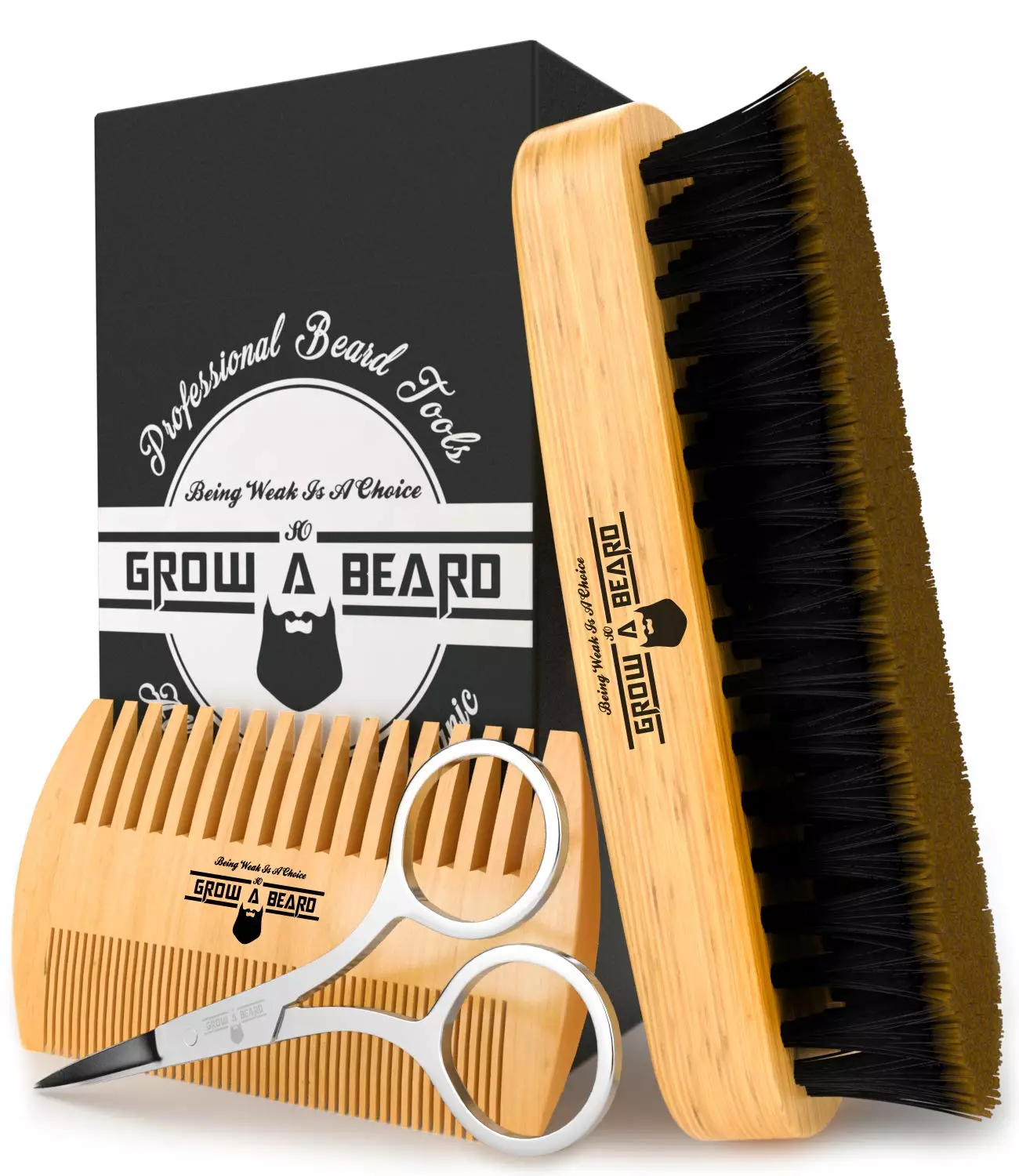 Grow Alpha Beard spazzola per barba, pettine, kit per la cura delle forbici da uomo; miglior spazzola per barba