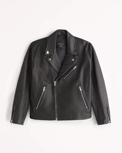 Abercrombie Genuine Leather Biker Jacket rêberê moda payîzê ya mêran