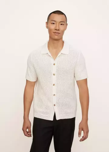 Vince Crochet Short Sleeve Button Down Shirt męski przewodnik po modzie jesiennej