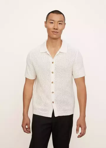 Vince Crochet Short Sleeve Button Down Shirt အမျိုးသားတွေရဲ့ ဖက်ရှင်လမ်းညွှန်