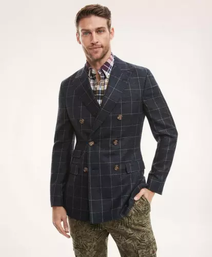 Brooks Brothers Regent Double-Breasted Windowpane Sport Coat męska moda jesienna