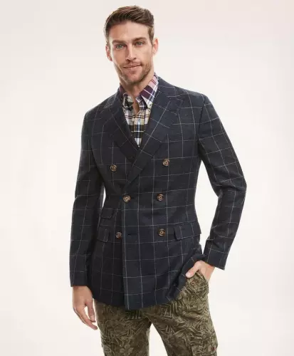 Moda payîzê ya mêran a Brooks Brothers Regent Double-Breasted Windowpane Sport Coat