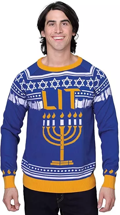 menorah suéter feio de Hanukkah