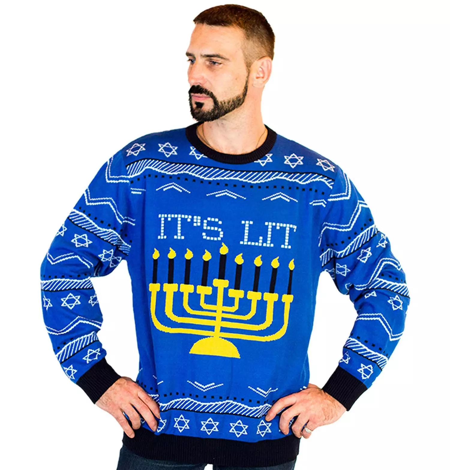 triko Hanukkah i shëmtuar me menorah