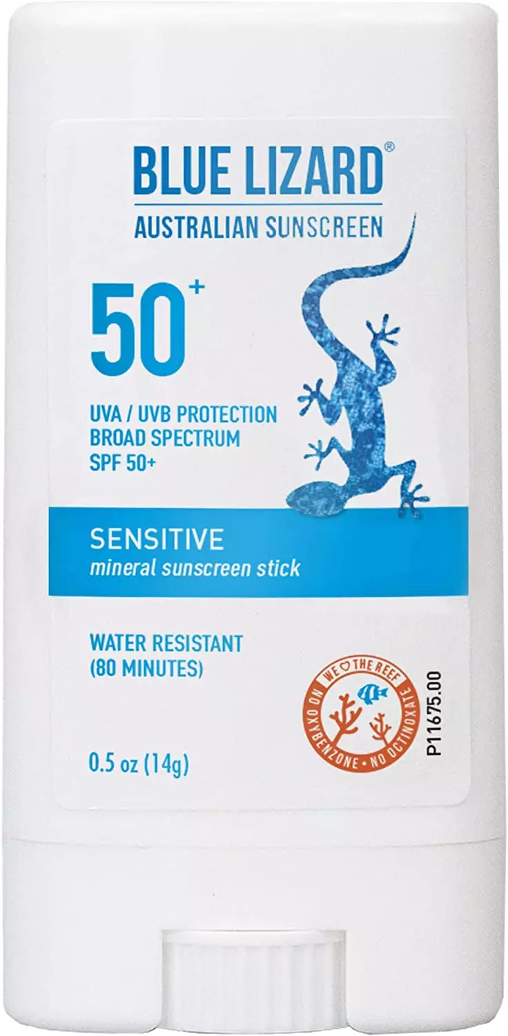 беҳтарин муҳофизаткунандаи офтоб бо руҳ - Blue Lizard Sensitive Mineral Sunscreen Stick SPF 50