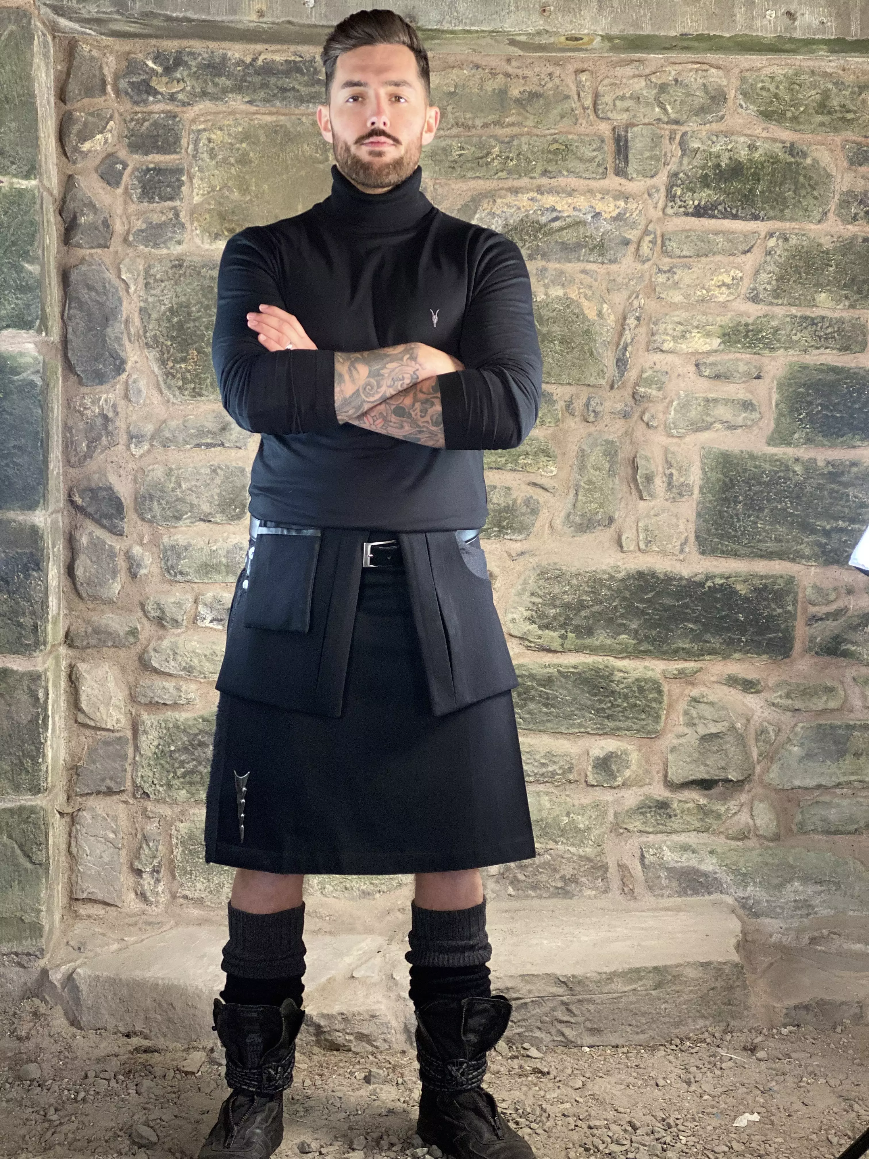 Black denim kilt