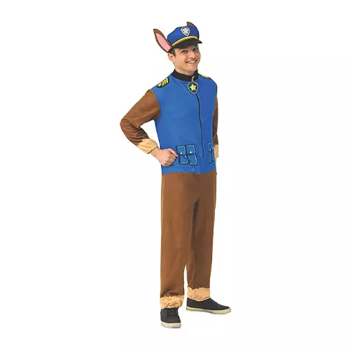 Macacão de traje de perseguição adulto da patrulha da pata masculina de Rubie, trajes de halloween da família 2021