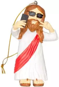 គ្រឿងតុបតែងបុណ្យណូអែលគួរឱ្យអស់សំណើច- ភ្នាក់ងារសំលៀកបំពាក់ Jesus Selfie Ornament