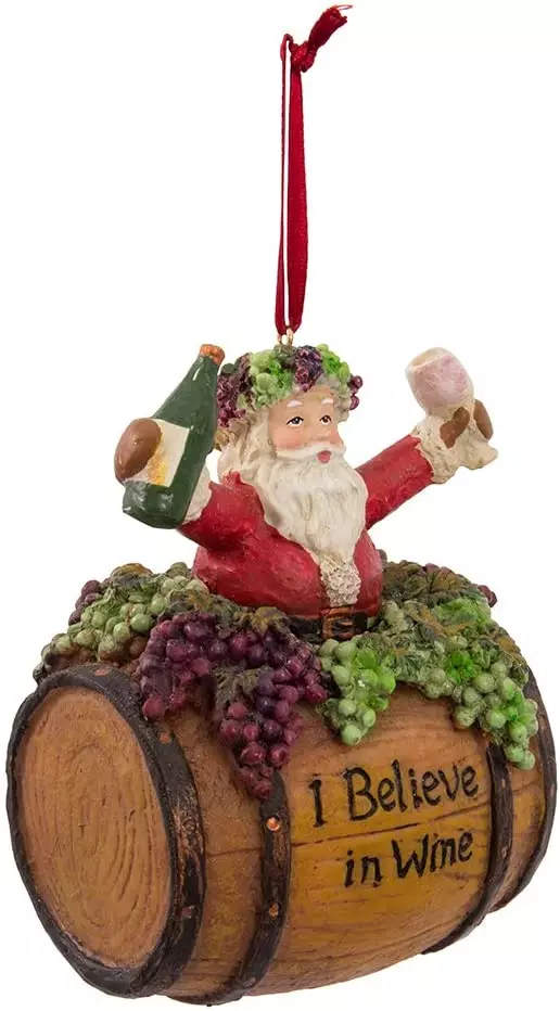 Kurt Adler Santa ntawm Wine Barrel Ornament