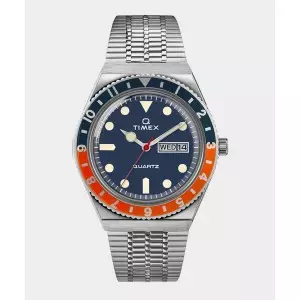 Q Timex Reissue Navy Dial with Navy/Orange Ring Bracelet Watch