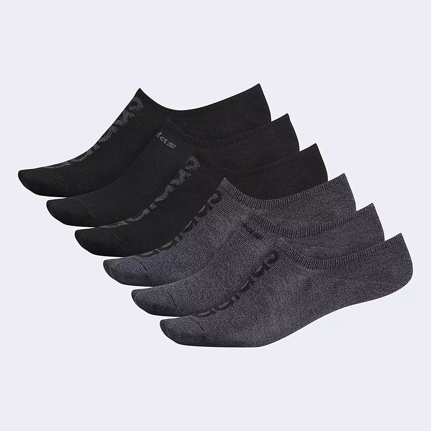 Seks pakke Adidas mænds Superlite Super No-Show sokker i sort og grå
