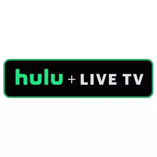 โลโก้ Hulu + Live TV บนพื้นหลังสีดำ