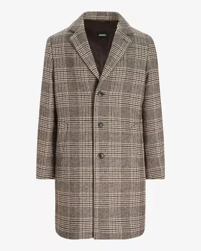 Express Brown Plaid Wool Topcoat
