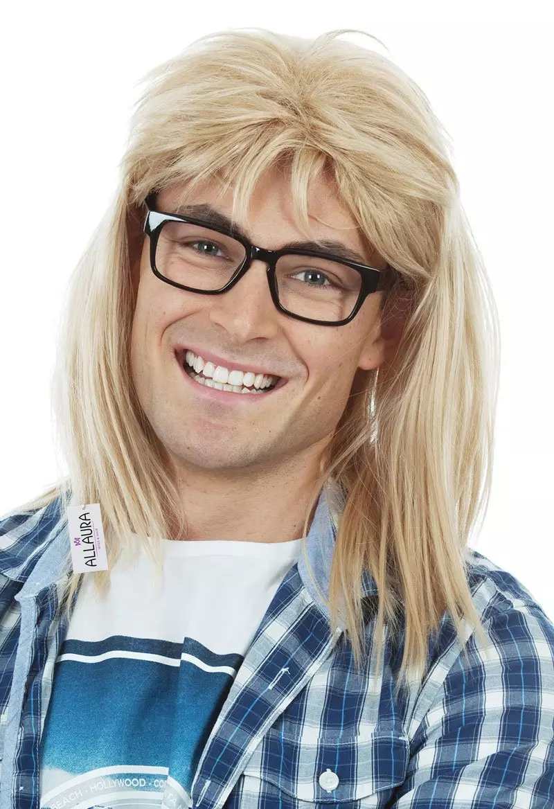 90s Guitar Rocker Blonde Wig lan Kacamata Ireng