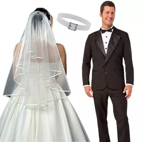 tudung perkahwinan dan pakaian tuxedo