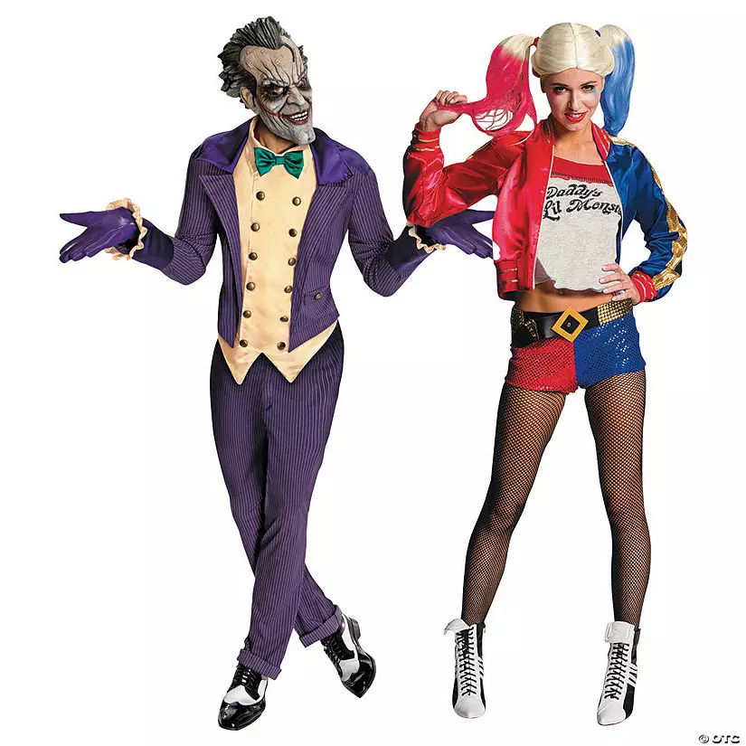 Qaangaarka Joker iyo Harley Quinn Couples Costume, lamaanayaasha ugu fiican ee Halloween