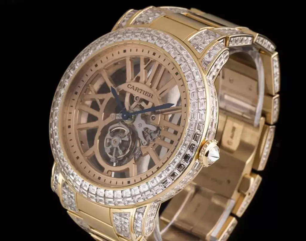 Saa ya Cartier-Rose-Gold-Kipekee-Diamond-Set-Tourbillon-Skeleton-Wristwatch Ghali Zaidi