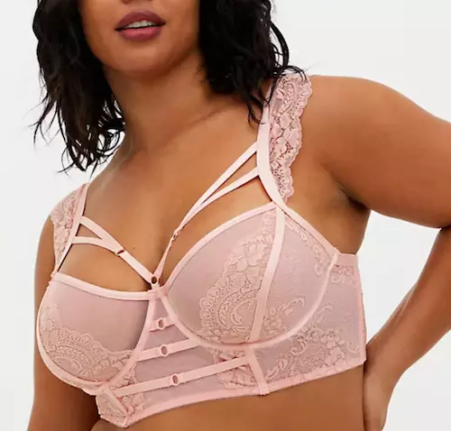 Gaiši rozā mežģīņu zirglietas Longline Underwire Bralette