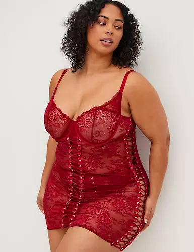 Lace Up Red Underwire Chemise