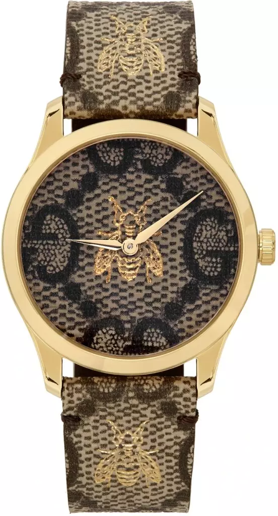 Gucci-Gold-and-Beige-G-Timeless-Bee-Watch