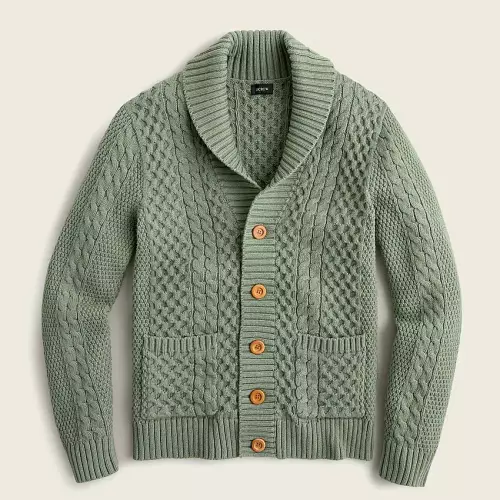J. Crew Cotton Cable-Knit Shal-Guler Cardigan