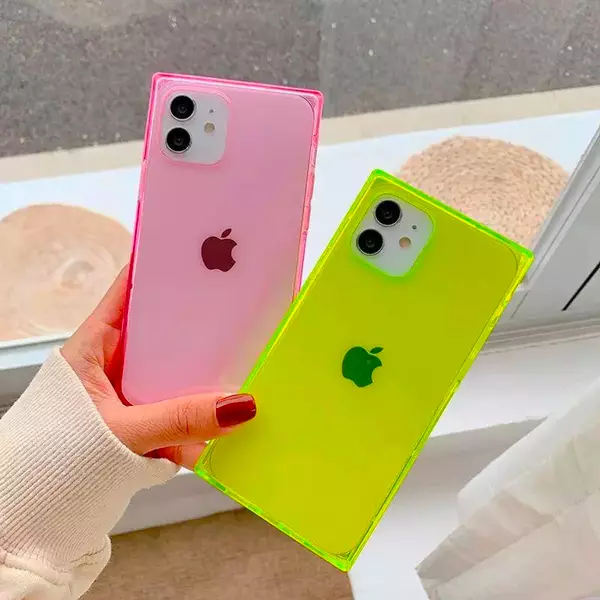 Fundas de teléfono cadradas de neón no iPhone.