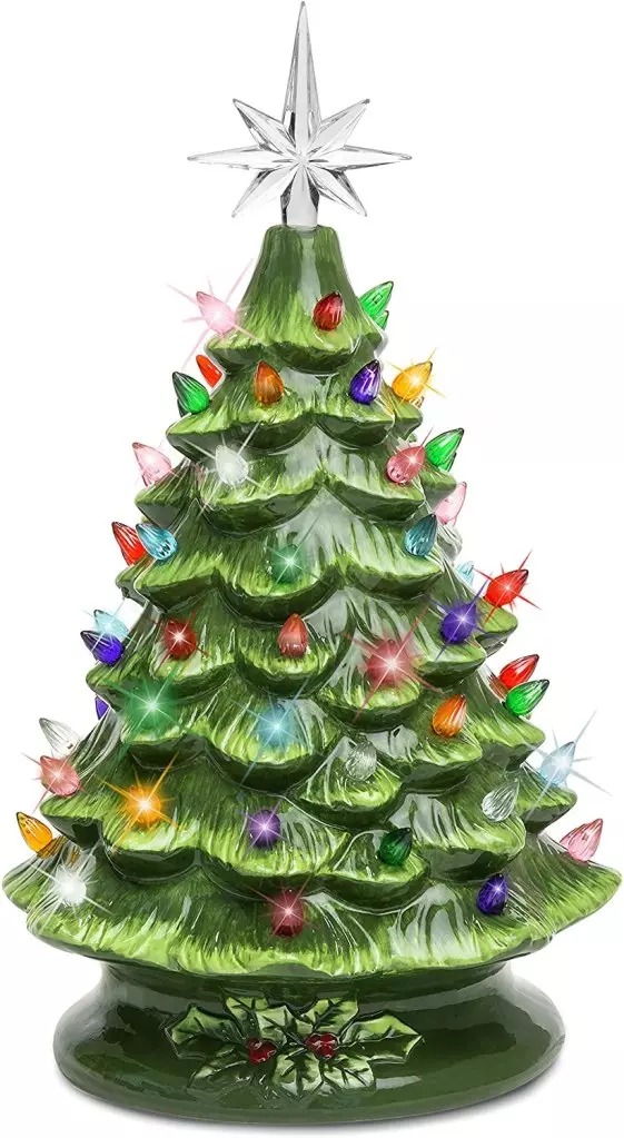 Best Choice Products Decorazione natalizia per albero di Natale da tavolo in ceramica pre-illuminata dipinta a mano da 15 pollici