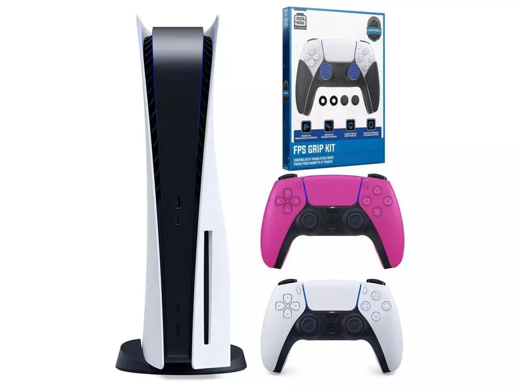 Sony Playstation 5 Disc karo Extra Controller lan FPS Grip Kit Nova Pink Bundle