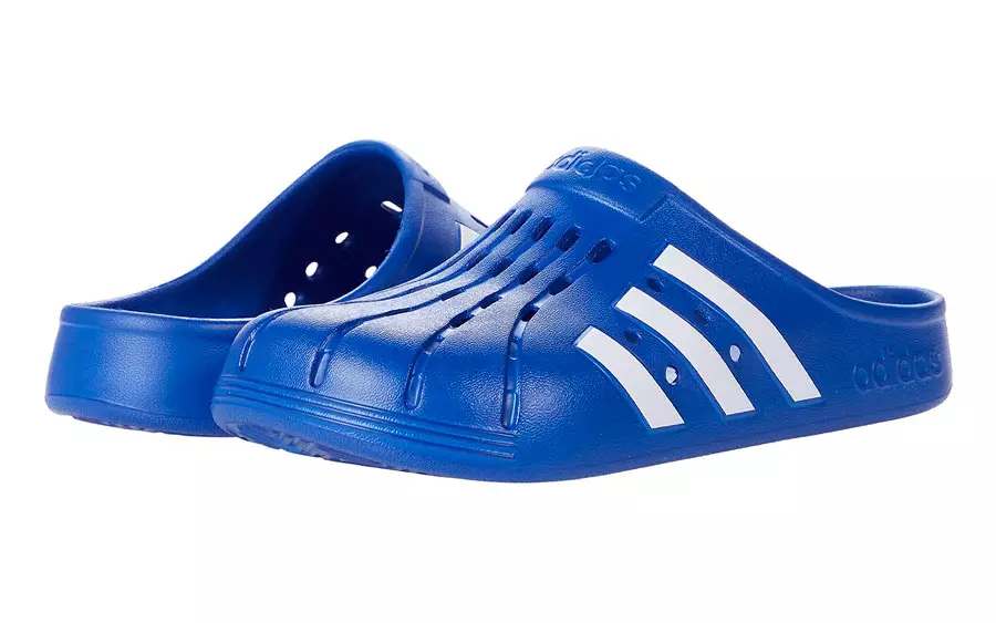 blue adidas adilette clogs