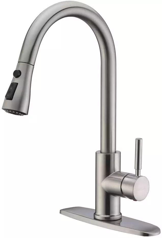 WEWE Single Handle High Arc Brushed Nickel Pull Out Kitchen Faucet