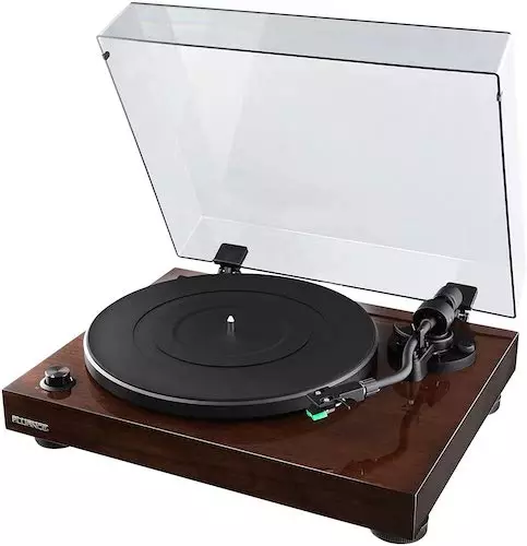 Fluance RT81 Elite High Fidelity Vinyl Turntable Record Player kun Audio Technica AT95E Kartoĉo, plej bona diskludilo