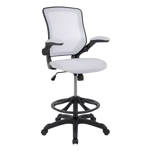 Flash Furniture Mid-Back Putih Mesh Ergonomic Drafting Kursi